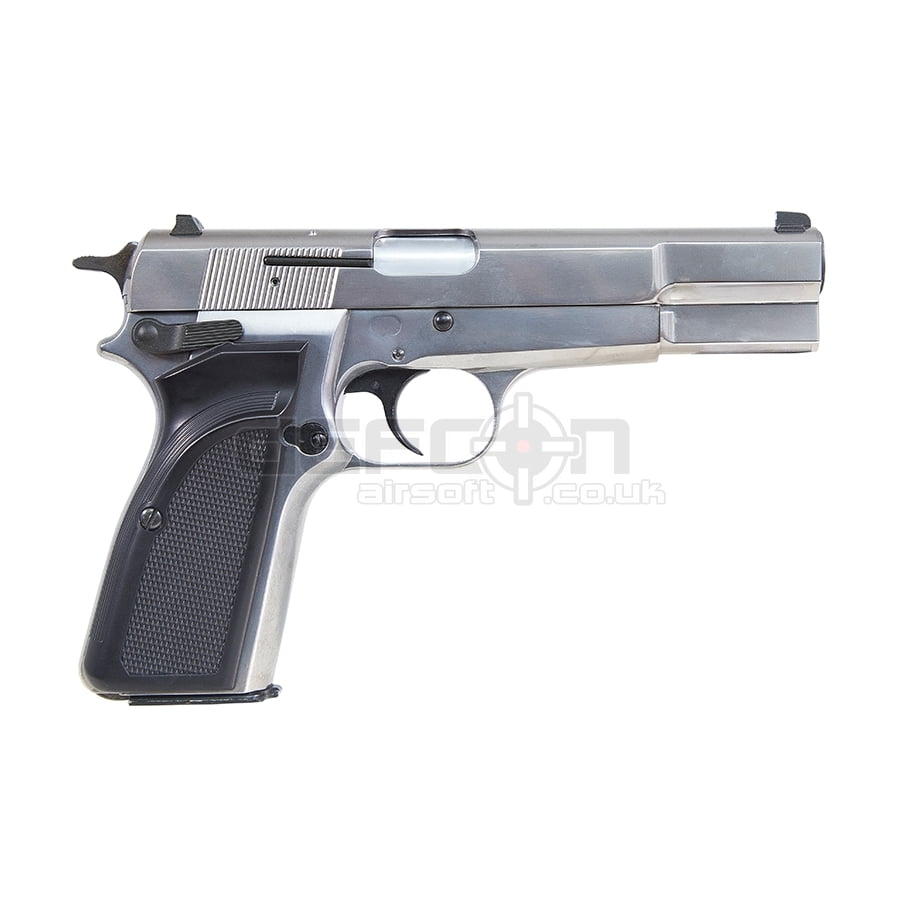 WE Hi-Power Browning MK3 Gas Blowback Pistol (Silver) - Defcon Airsoft