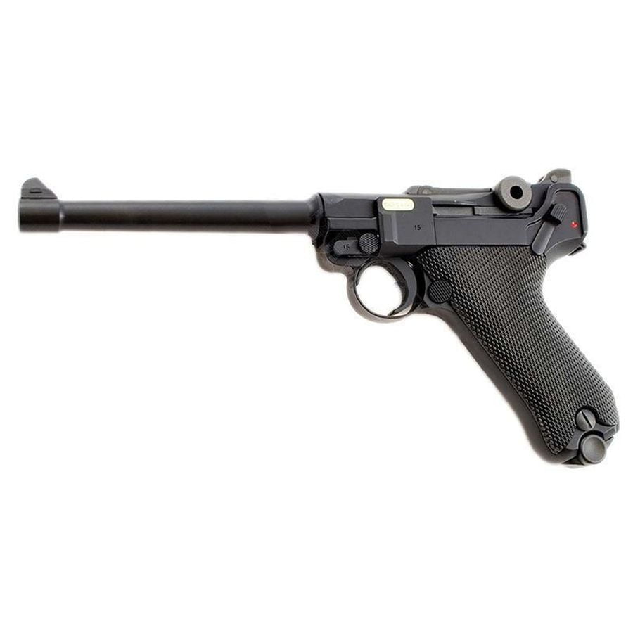 WE P08 Luger GBB Pistol 6" Full Metal Black - Defcon Airsoft